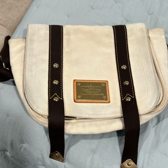 Bags | Satchel Book Bag Style Louis Vuitton Tan And Brown Brass Details ...